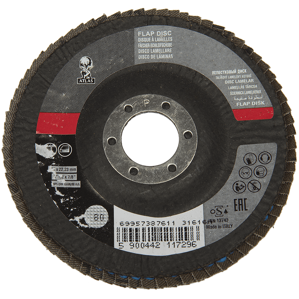 Disc lamelar frontal, pentru lemn/metal, Atlas, 115x22 mm P80 | MatHaus
