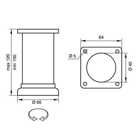 Picior cilindric reglabilcu flansa patrata satin - argintat D50 x 80 mm ...