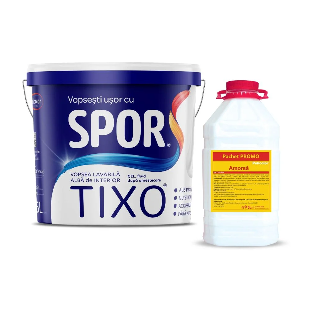 Vopsea lavabila interior Spor Tixo, alb, 15 l + amorsa 5 l | MatHaus